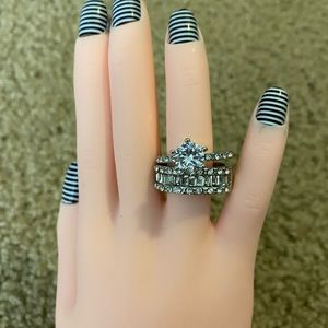 Jewelry | Bridal Wedding 2 Pc Silver Set Bling Ice Out Ring | Poshmark